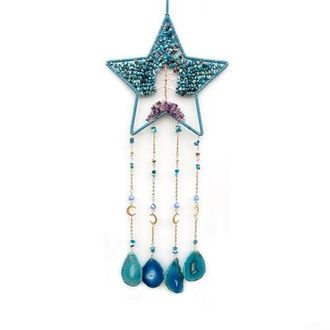 Generic Attrape-r&ecirc;ves lune et arbre de vie, agate naturelle, fil de cuivre et cordon en cuir, d&eacute;coration murale ou fen&ecirc;tre &agrave; suspendre (&eacute;toiles)