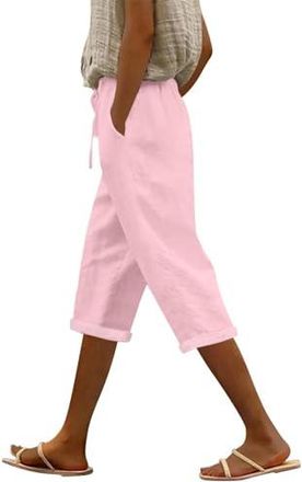 Generic Pantalon en coton et lin pour femme - Jambe large - Pantalon de plage d&eacute;t&eacute; pour femme - Confortable - Pantalon de yoga Palazzo XIYU26012, rose, XXL