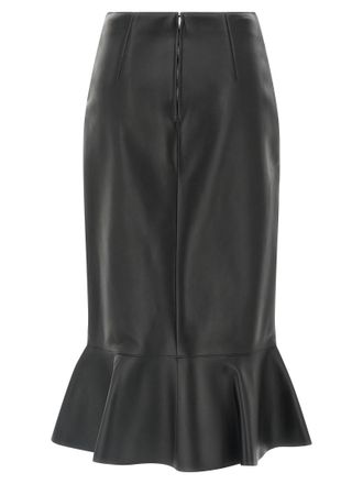 Fendi Womens Black Lamb Leather Midi Skirt