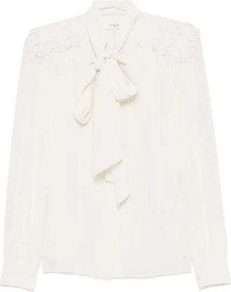Chlo&eacute; Bluse mit Schleife und bestickten Schultern - - Blouses & Shirts - Damen - Wei&szlig; - M