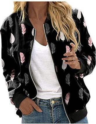 Generic Veste De Sport Femme Court Chic Élégante Blouson Bombers Femme Pas Cher Printemps Automne Fleur Imprimé Léger Sweatshirt Bombers Casual Vintage A La M