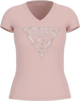 Guess T-shirt Eco à manches courtes Python Triangle pour femme, Rose Mellow, XS
