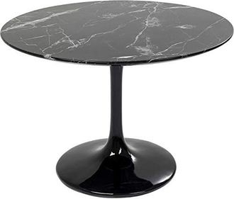Kare Design Design Tisch Solo Marble, Schwarz, 2-4 Personen, D110cm, Marmor-Optik, Handgearbeitet, Pflegeleicht, Rund, Elegant, Spritzwassergeschützte Tischplatte