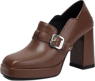 SJJH Chaussures &agrave; plateforme pour femme - Talon bloc de 9,5 cm - Capuchon carr&eacute; avec boucle en m&eacute;tal et plateau de 2 cm - Semelle antid&eacute;rapante pour un loo