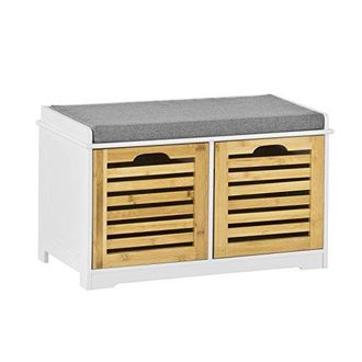 SoBuy FSR23-K-WN Banc de Rangement avec Coussin rembourr&eacute; et 2 Cubes, Meuble dEntr&eacute;e Commode &agrave; Chaussure Banquette Confortable