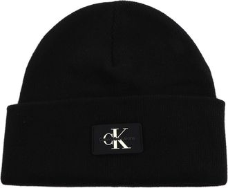 Calvin Klein Herren MONOLOGO Patch Non-Rib Beanie K50K511743 Gestrickte Mütze, Schwarz (Black), OS