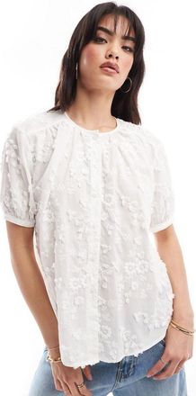 & Other Stories Blouse à manches courtes et broderies fleuries - Blanc