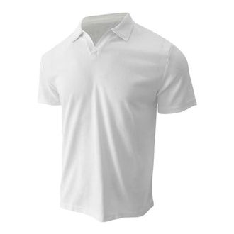Generic Polo pour homme Chemises textur&eacute;es d&eacute;contract&eacute;es pour hommes avec col en V, coupe ajust&eacute;e, solides &agrave; manches courtes, t-shirts en coton molletonn&eacute;, Bl