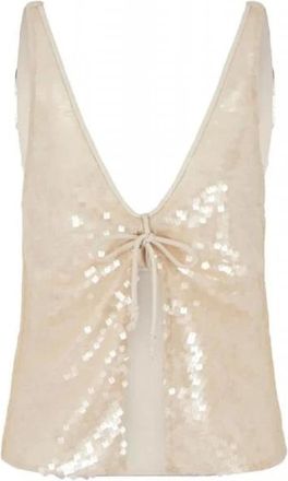 Emporio Armani Femme, Tops, Beige, Taille: 36 FR E3Nk04 F2450 011 Haut &agrave; sequins et buste fronc&eacute;