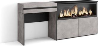 Skraut Home Schminktisch, Frisiertisch mit Stauraum, 177x75x35 cm, mit Schublade, Elektrokamin xxl, Moderner Stil, Zementgrau - Skraut Home