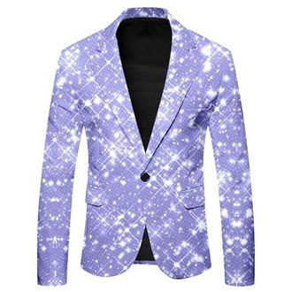 Generic Veste pour homme, aspect paillet&eacute;, impression 3D, ciel &eacute;toil&eacute;, rayures, blazer, carnaval, f&ecirc;te, veste slim fit un bouton, veste de costume pour carnav