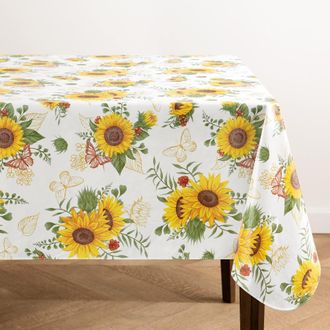 Elrene Home Fashions Sonnenblumen-Tischdecke mit Vintage-Blumenmuster, Wasser- und schmutzabweisend, Vinyl, für Außen- und Innenbereich, mit Flanell-Rückseit