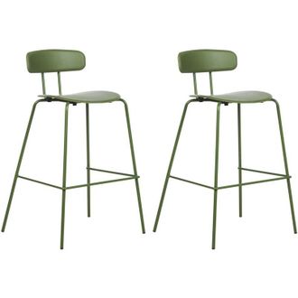 Beliani Barstuhl 2er Set Olivgr&uuml;n Kunststoff und Metall mit Lehne Fu&szlig;st&uuml;tzen Modernes Design Sitzm&ouml;bel Wohnzommer K&uuml;che Bar Wohnk&uuml;che Ausstattung
