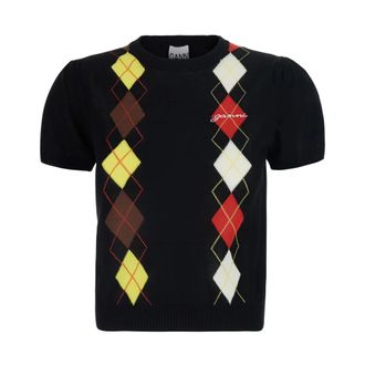 Ganni T-Shirt im Argyle-Muster - - Knitwear - Damen - Schwarzk - L