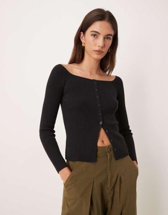 Abercrombie & Fitch Top boutonn&eacute; &agrave; &eacute;paules d&eacute;nud&eacute;es - Noir