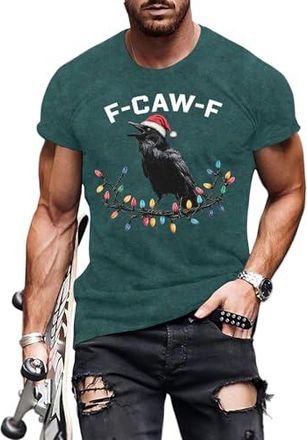 Generic Chemises imprim&eacute;es amusantes pour hommes - T-shirt de No&euml;l &agrave; col rond et ruban corbeau &agrave; manches courtes tendance et d&eacute;contract&eacute; imprim&eacute; pour l&eacute;t&eacute; et 