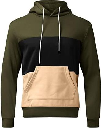 Generic Sweat à capuche de travail pour homme - Sweat à capuche en patchwork avec bloc de couleurs - Pull à capuche ample avec cordon de serrage - Sweat à cap