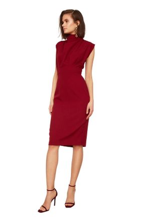 Trendyol Damen Gerade Midi-&auml;rmel Tag Nacht Schlank Kleid Dress, Burgundy, 42
