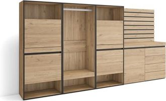 Skraut Home | Schuhregal, Schuhschrank | Schuhaufbewahrung | 287x145x35 cm | Für Schlafzimmer, Zimmer | Offener Kleiderschrank | Kommode mit Schubladen | Lamellen