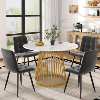 Generic Runder Esstisch mit 4 St&uuml;hlen Set f&uuml;r 4 Personen Modernes Essgruppe 5-teilig Metallbeinen MDF-Tischplatte f&uuml;r Esszimmer Wohnzimmer K&uuml;chen Restaurant W