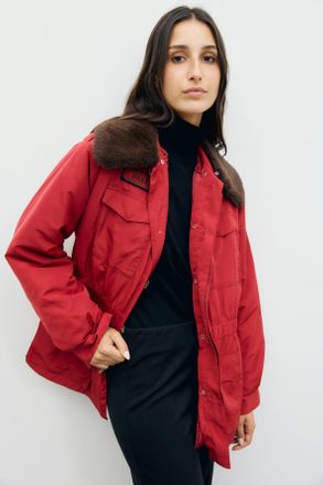 Gerard Darel Parka cintr&eacute;e &agrave; col en fausse fourrure - ANTMER - Rouge