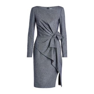 Genny Herringbone-Midi-Kleid mit seitlicher Schleife - - Dresses - Damen - Blau - 2XS