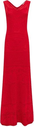 Blugirl Femme, Robes, Rouge, Taille: 36 FR Robe Maxi &agrave; Col V en Maille Crochet