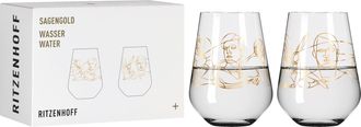 Ritzenhoff 3421001 Wasserglas 500 ml - Serie Sagengold Nr. 1, 2er Set, Mythologiemotiv, Echt-Gold - Made in Germany