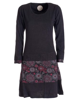 vishes Alternative Bekleidung - Langarm Damen Keid Mandala Druck Rundhals Ausschnitt schwarz 38-40