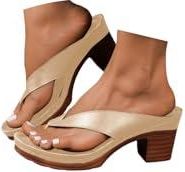 Generic Tongs pour femme - Sandales &agrave; talon bloc bas - Tongs &agrave; talons &eacute;pais - Sandales habill&eacute;es &agrave; enfiler - Sandales de f&ecirc;te - Sandales l&eacute;g&egrave;res pour femme - 