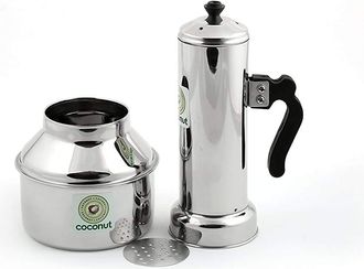 Generic Großer Korb 5070 - Kokosnuss Edelstahl Puttu Maker/Puttu Kodam mit Deckel - 1 Stück - lang - 34,8 cm