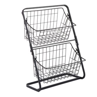 TOPBATHY Zweischichtiger Aufbewahrungskorb aus Hochwertigem Eisen Kompakter Ordnungshelfer f&uuml;r K&uuml;che und Haushalt Vielseitiges Kosmetik Snackregal f&uuml;r Schreibt