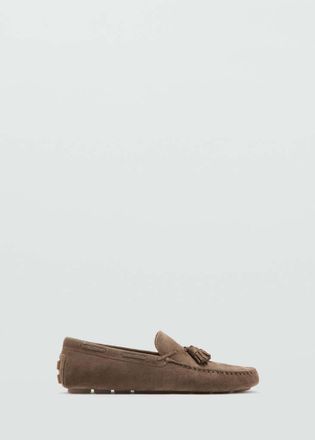 Mango Mocassins driver en daim &agrave; franges marron moyen - Homme - 39 - MANGO MAN