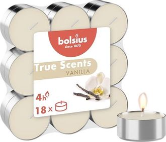 Bolsius Bolsius True Scents - 18 Teelichter - Vanille - Brenndauer: 4 Stunden - Innendekoration - nat&uuml;rliche Extrakte - mit nat&uuml;rlichem veganem Wachs