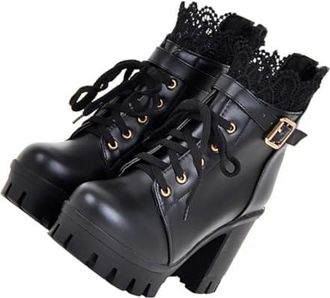 Valiclud Courtes Femme &Eacute;l&eacute;gantes PU Respirant Talons &Eacute;pais Stables Confortables pour Hiver et Occasions Sp&eacute;ciales