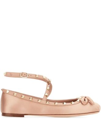 Valentino Garavani ballerines en satin à ornement Rockstud - Rose
