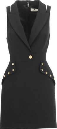 Elisabetta Franchi Femme, Robes, Noir, Taille: 38 FR Robe noire avec col en V et détails métalliques