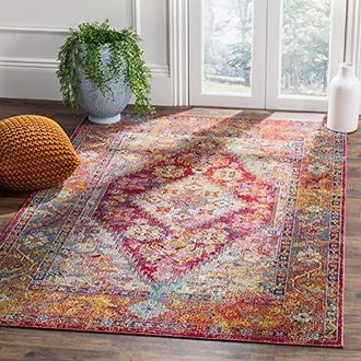Safavieh Boho Teppich für Wohnzimmer, Esszimmer, Schlafzimmer - Crystal Collection, Kurzer Flor, Hellblau und Fuchsia, 122 X 183 cm
