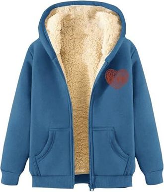 Generic Sweat à capuche zippé pour femme avec fermeture éclair intégrale, tendance, chaud, léger, imprimé Y2K, bleu marine, XXL