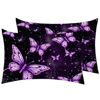 Generic Kissenbez&uuml;ge 2 St&uuml;ck Schmetterling Lila Sternenschmetterlinge Muster Sofakissen Drucken Waschbar Sofa Dekoratives Kissenbez&uuml;ge, F&uuml;r Stuhlm&ouml;bel, Sofa, 