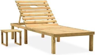 vidaXL Vidaxl - Chaise longue de jardin avec table Bois de pin impr&eacute;gn&eacute;