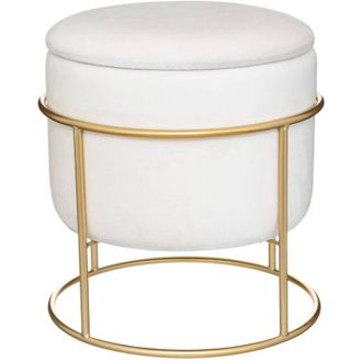 Atmosphera Atmosphera - Pouf coffre en velours ivoire D 42 cm H 44 cm - Rangement pratique avec structure en MDF et support en m&eacute;tal - Design &eacute;l&eacute;gant pour