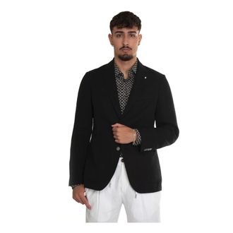 HUGO BOSS Schmale Leinenjacke mit Taschen - - Jackets - Herren - Schwarzk - 3XL