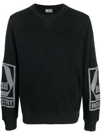 Diesel pull en maille &eacute;paisse &agrave; logo imprim&eacute; - Noir