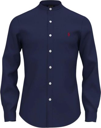 Polo Ralph Lauren Homme, Chemises, Bleu, Taille: L Camicia in lino collo coreano