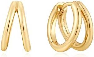 Ania Haie Sunshine Chaser Double Huggies Boucles doreilles cr&eacute;oles pour femme en argent sterling 925 plaqu&eacute; or 14 carats Taille : 8,5 x 3-7 mm Emballage cadeau 