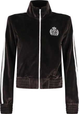 Sporty & Rich Femme, Sweatshirts et sweats &agrave; capuche, Brun, Taille: 38 FR NY Crest Elio Velour Track Jacket