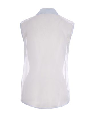 P.A.R.O.S.H. Womens Sheer Ruched Shirt Sky Blue Silk