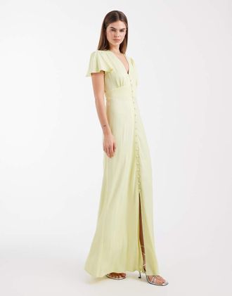 Maids to Measure Bridesmaid - Maxikleid in Zitronengelb mit Knopfleiste