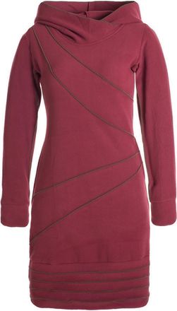 vishes Alternative Bekleidung - Lang&auml;rmliges Patchwork Hoodie Eco Fleecekleid Pullover-Kleid Daumenl&ouml;cher dunkelrot 46-48